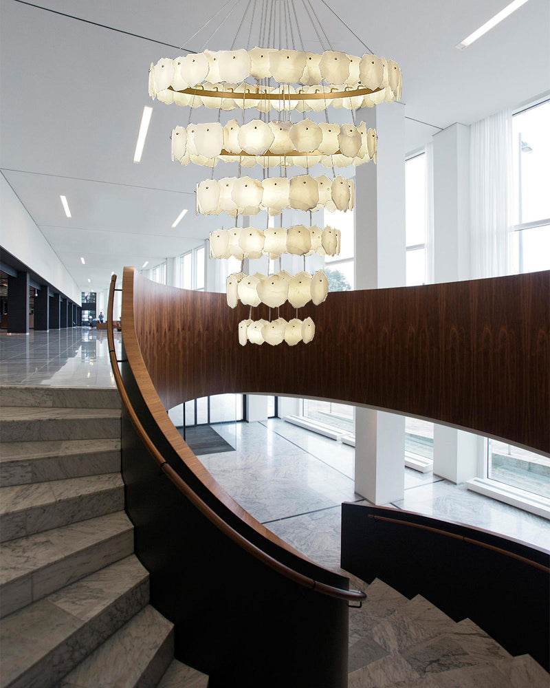 6-tiered stairwell chandeliers | irregular alabaster plate in disk cei – Oasislives