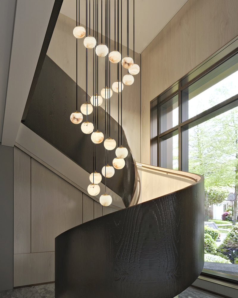 LED Cluster Lighting with Moon Alabaster Ceiling Round Pendant Lamp fo ...
