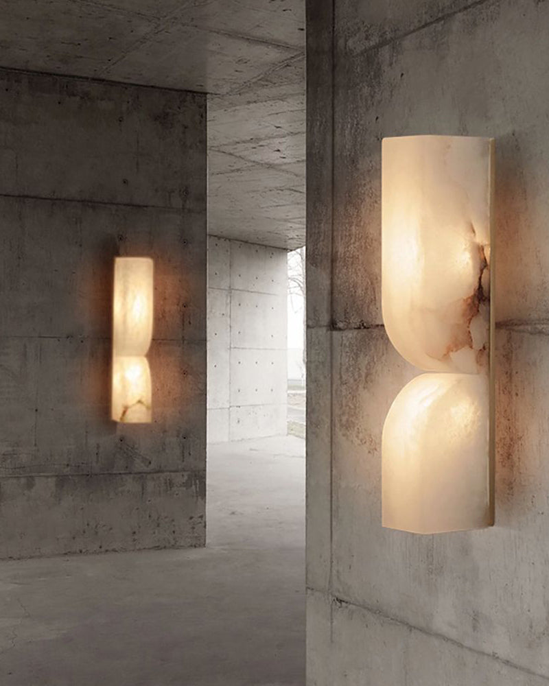 LED White Stone Marble Wall Sconce Lamp，2-Lights Alabaster Wall Sconce ...