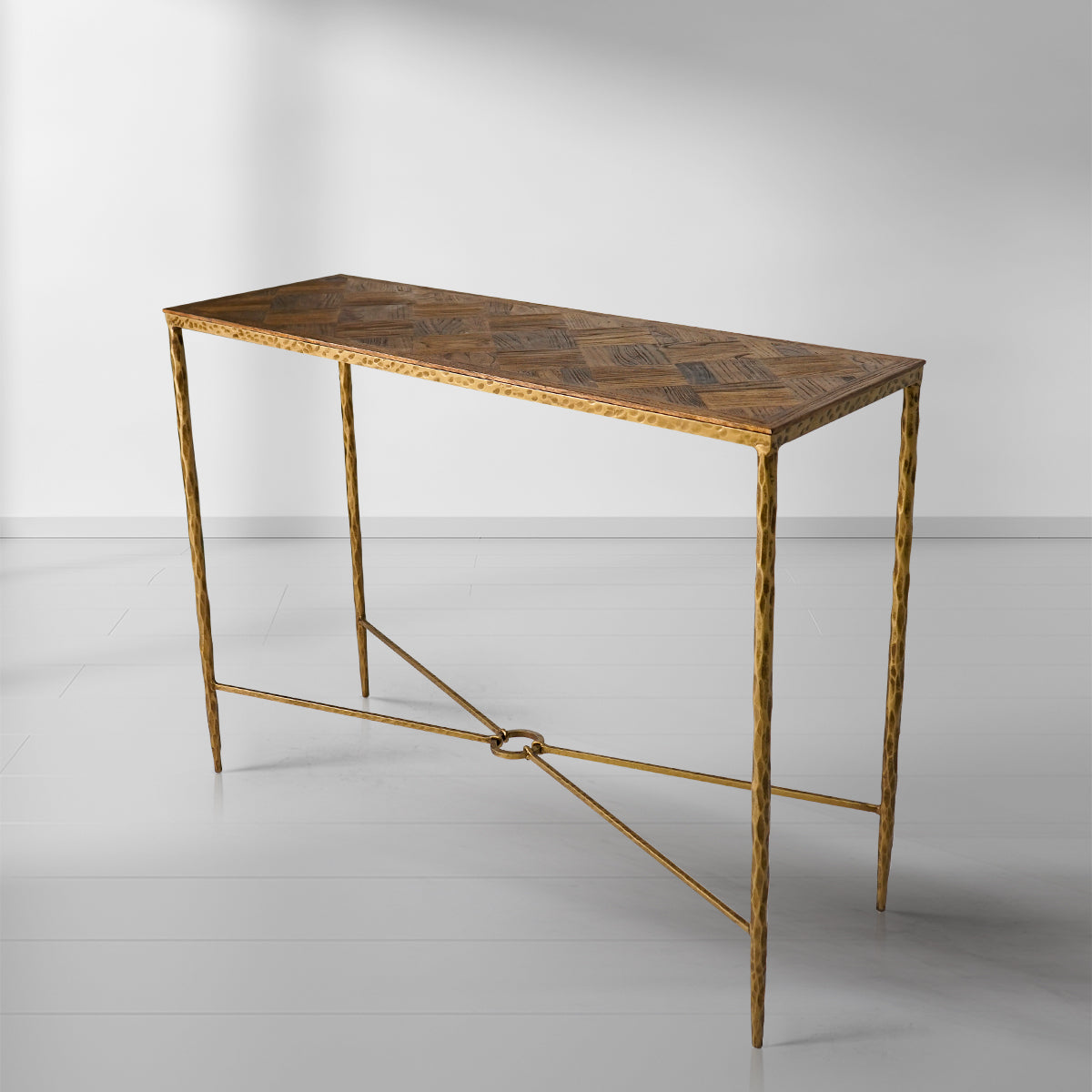 Thaddeus Metal Frame Elm Wood Console Table – Oasislives